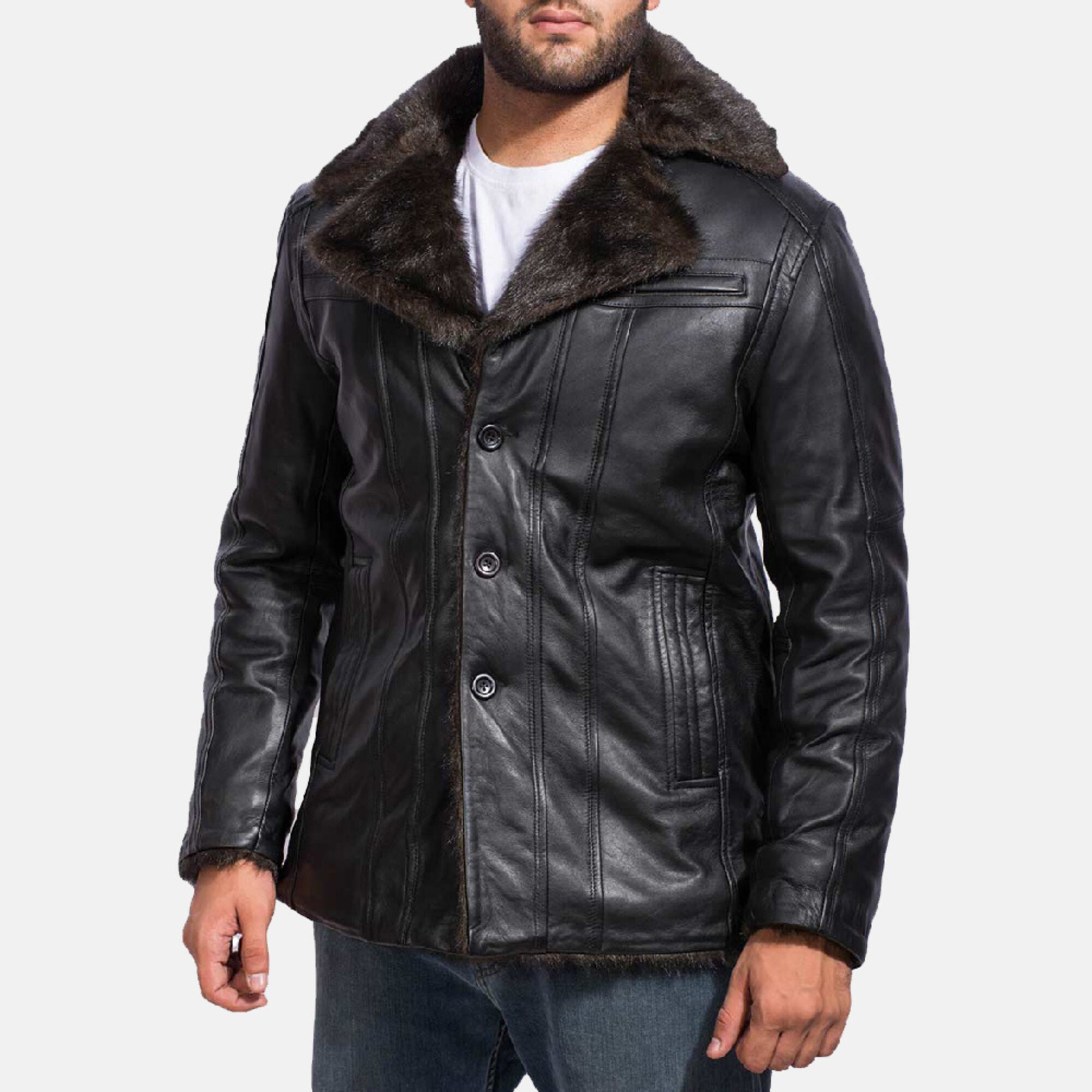 Fur Coat-mongolian Fur Coat-fur Leather Jacket Men-fur and Leather ...