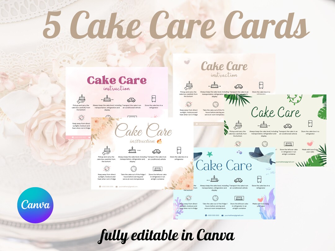 Cake Care Card, Care Instructions, Thank You Cards, Cake Cutting Guide ...