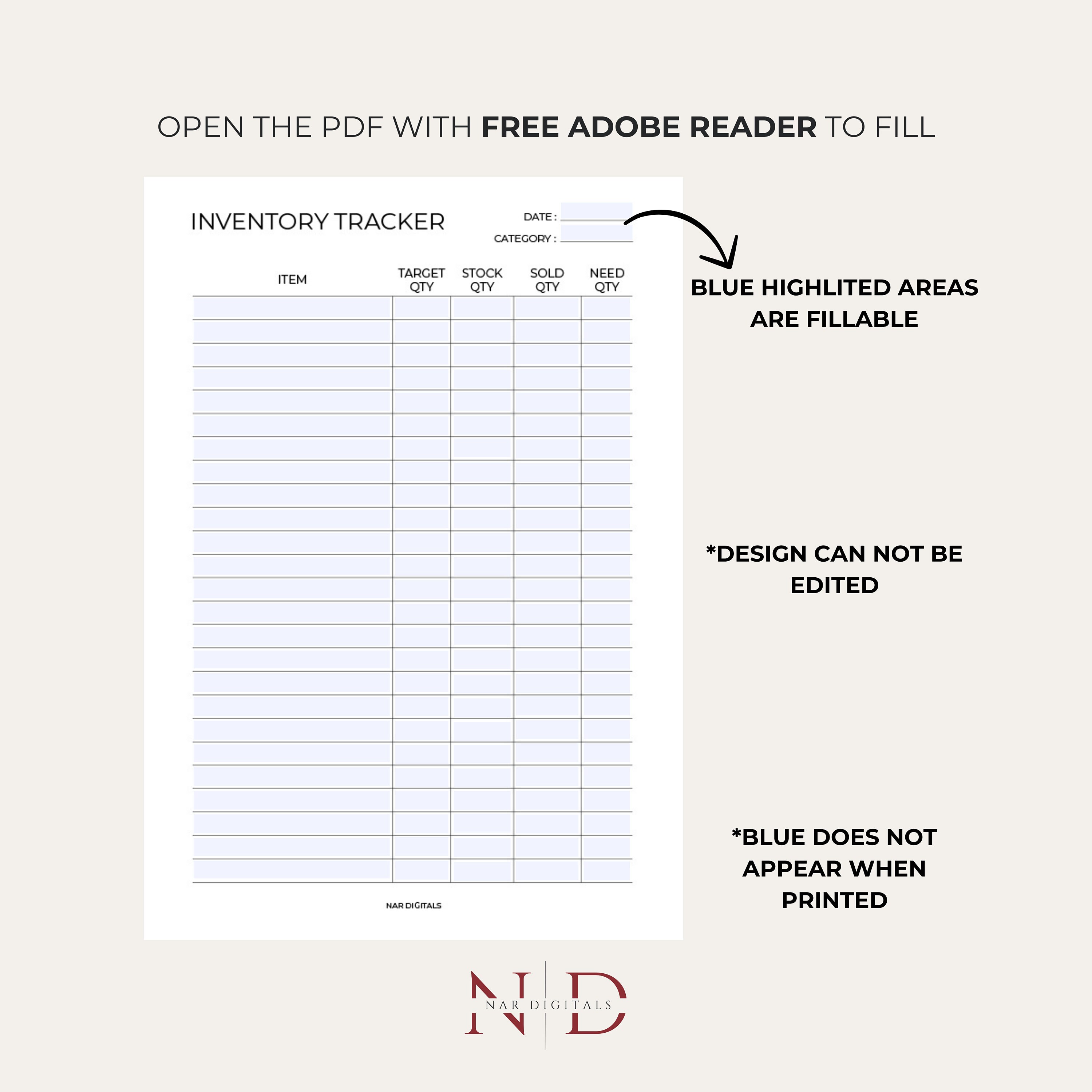 Inventory Sheet List Tracker Inventory Log Management Template for ...