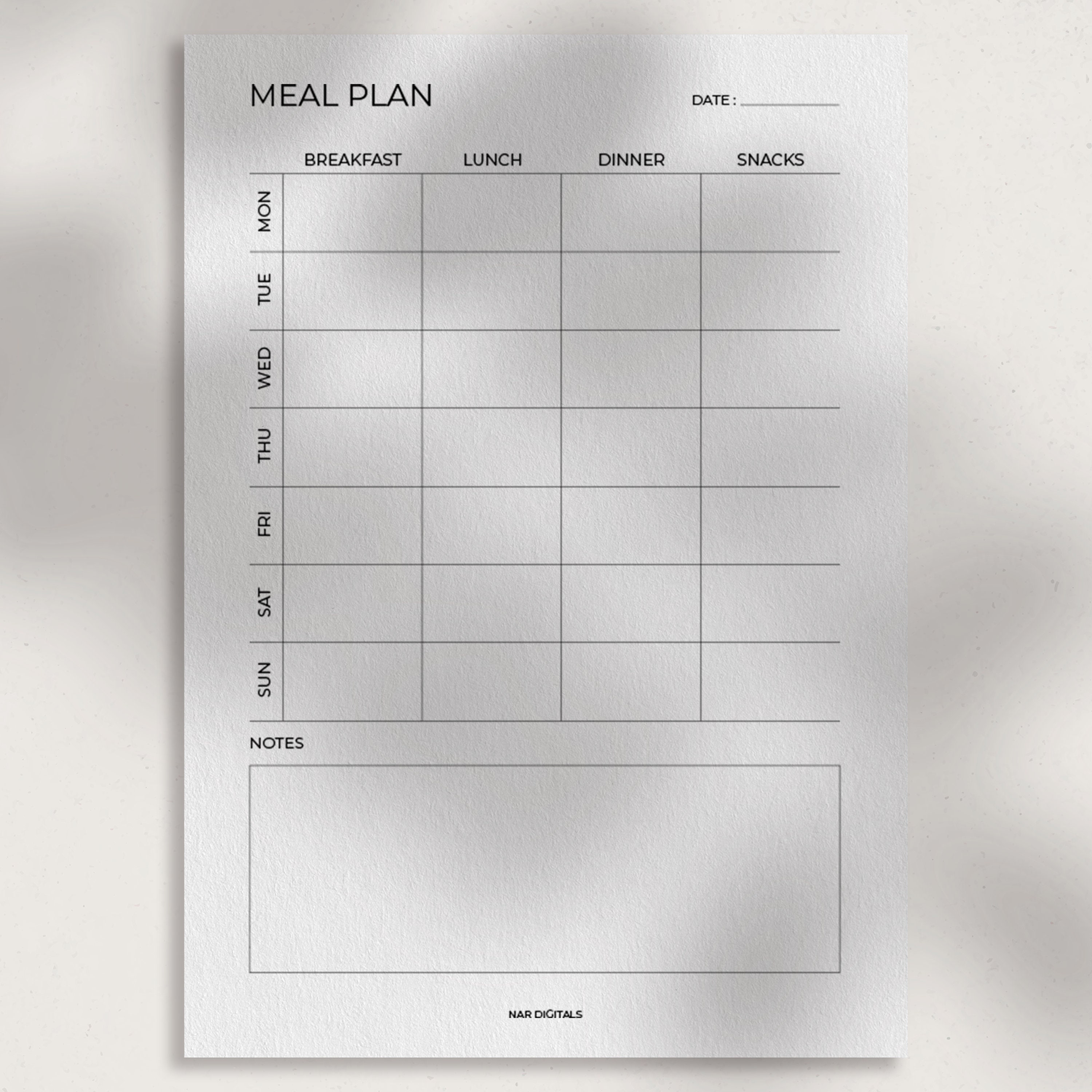 7 Day Food Menu Planner Printable Weekly Family Meal Prep Planner ...