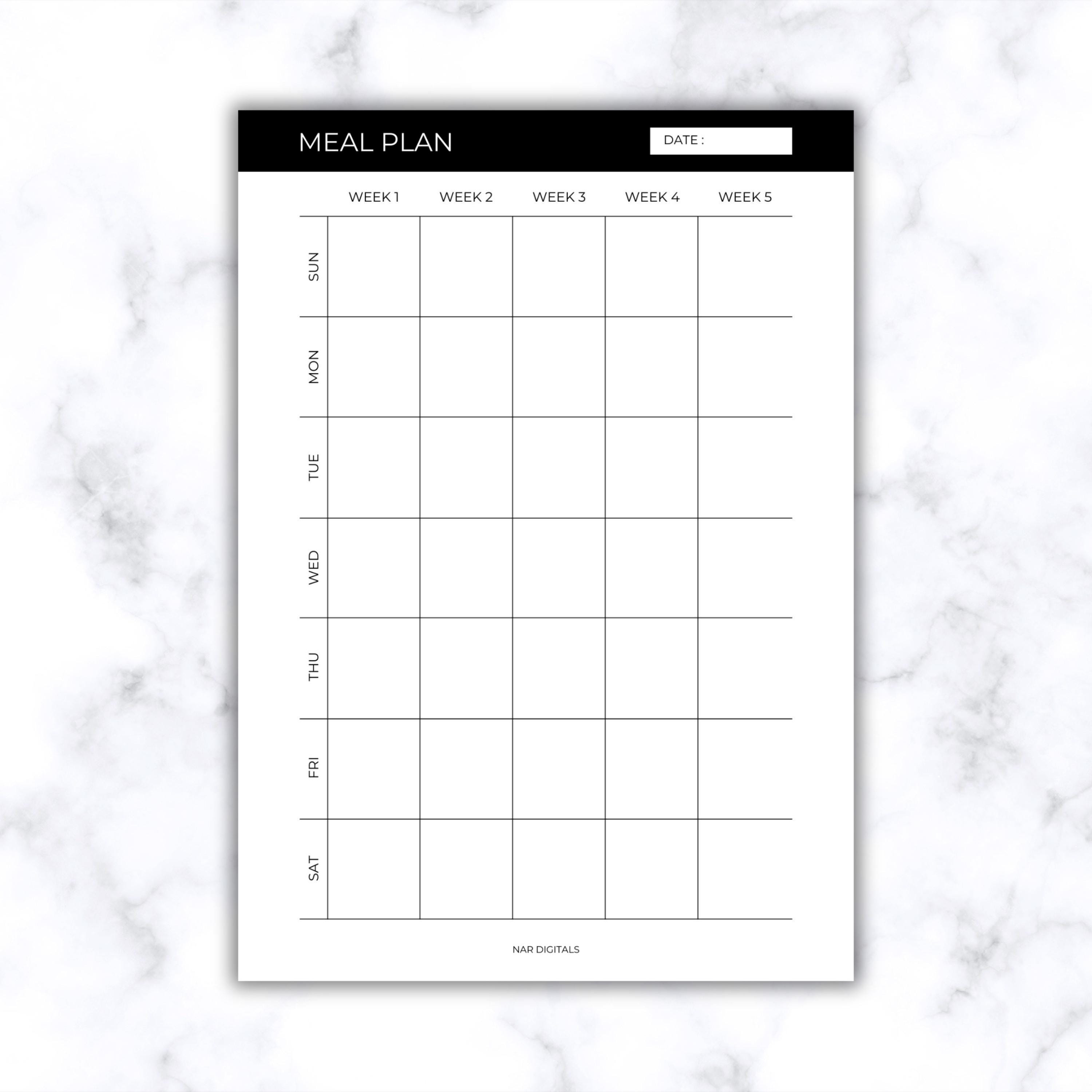 Monthly Meal Plan Meal Calendar Meal Prep Food Planner Meal Schedule ...
