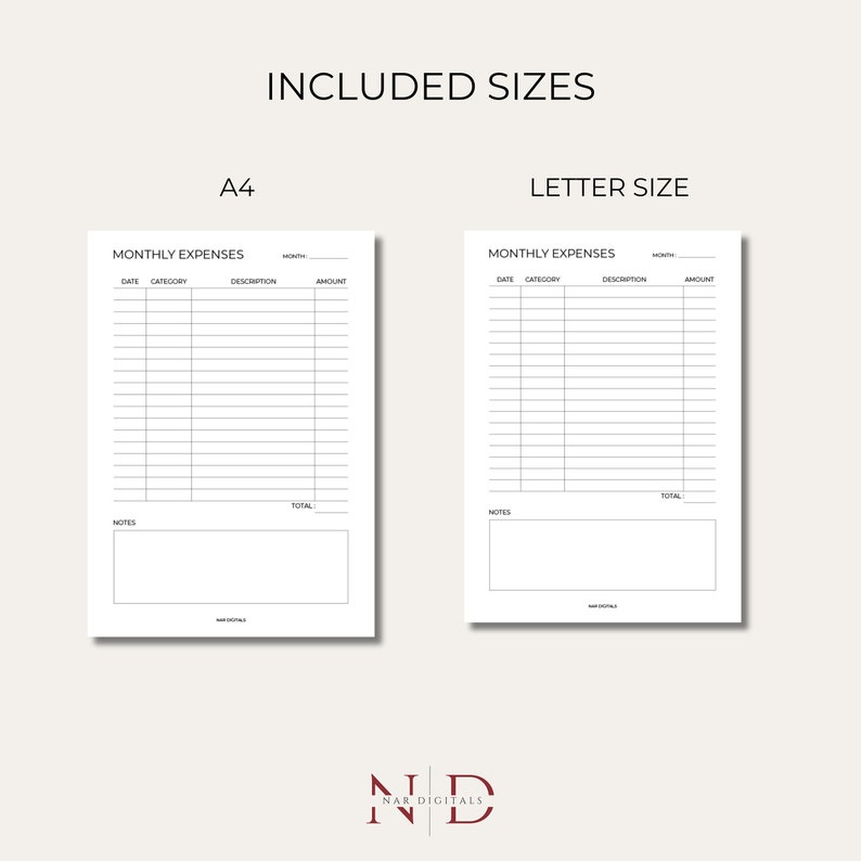 Monthly Expense Log Printable Tracker Spending Log Financial Planner ...