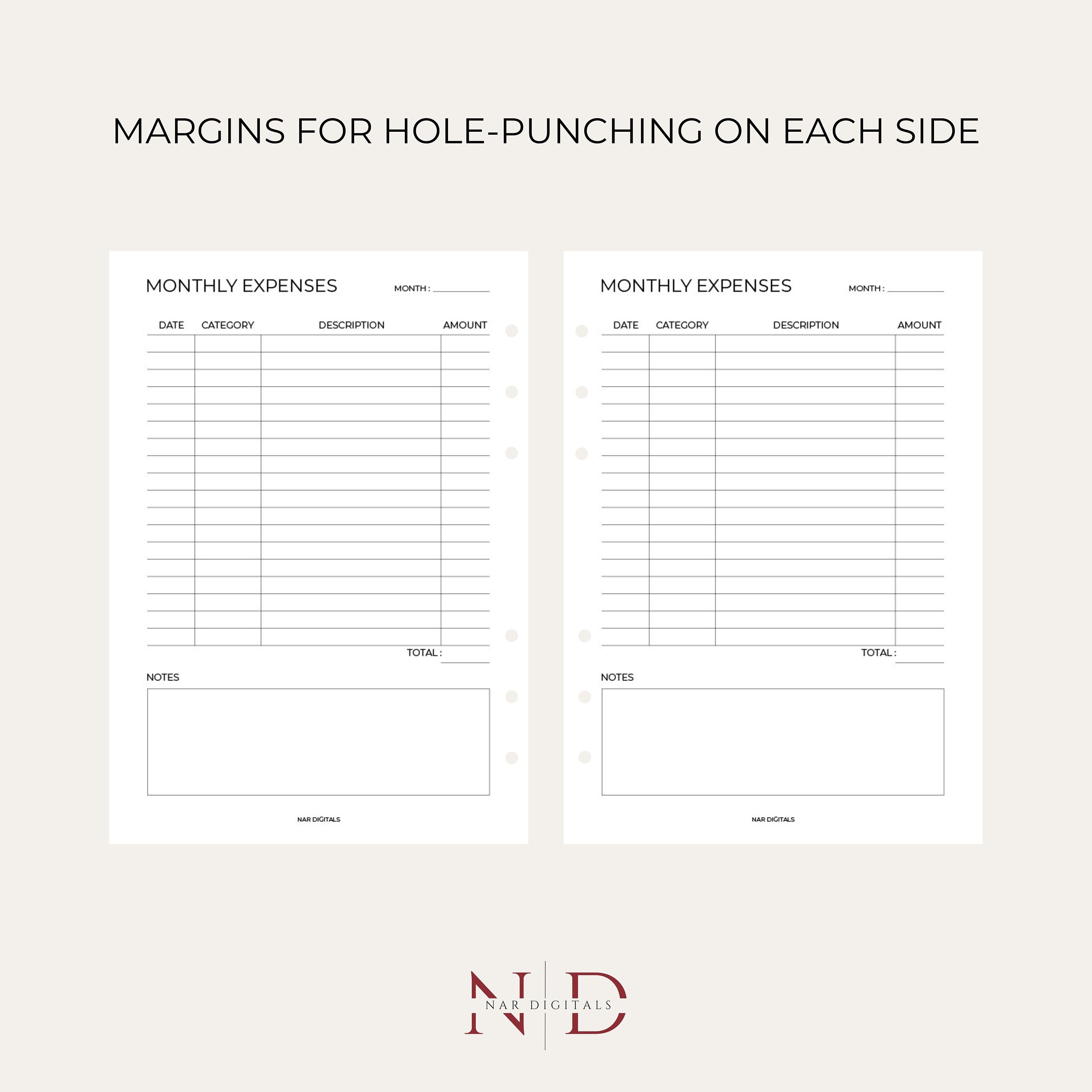 Monthly Expense Log Printable Tracker Spending Log Financial Planner ...