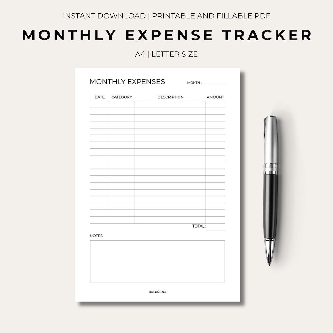 Monthly Expense Log Printable Tracker Spending Log Financial Planner ...