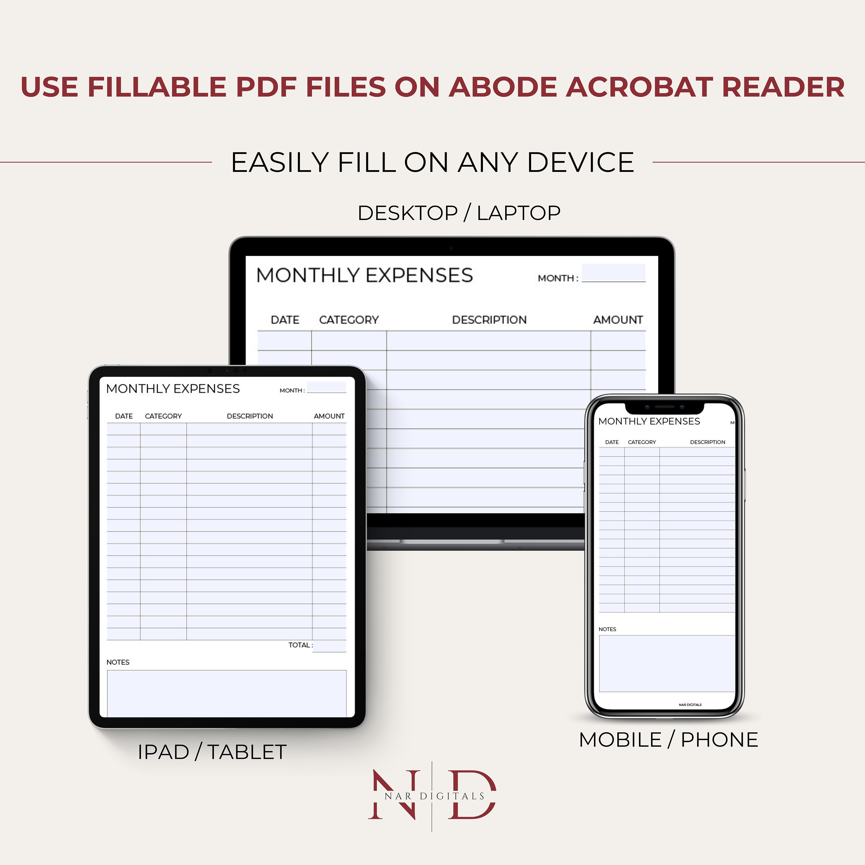 Monthly Expense Log Printable Tracker Spending Log Financial Planner ...