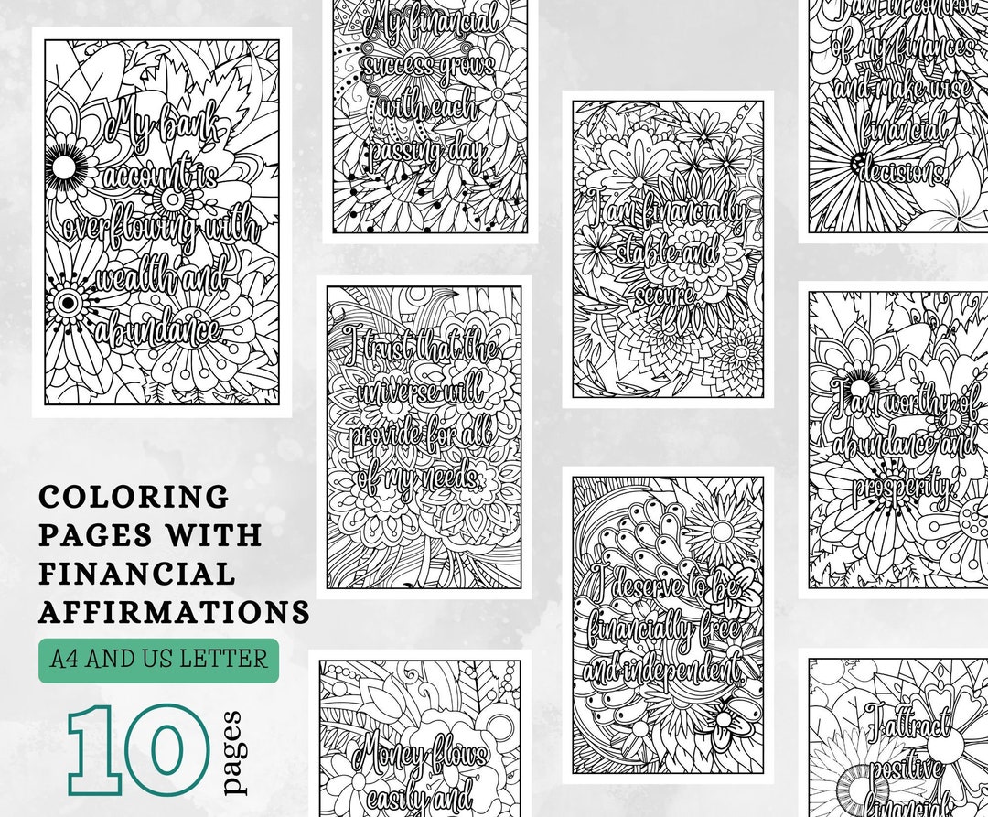 Financial Affirmations Colouring Pages - Set of 10 Inspirational ...