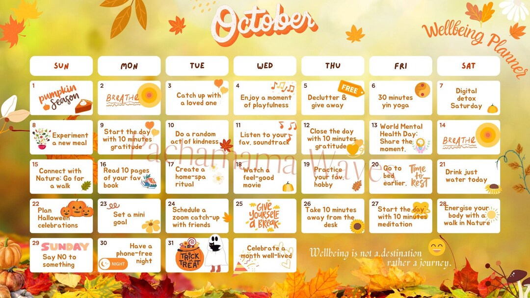 Printable October Wellbeing Planner. Self Care. Wellbeing. - Etsy