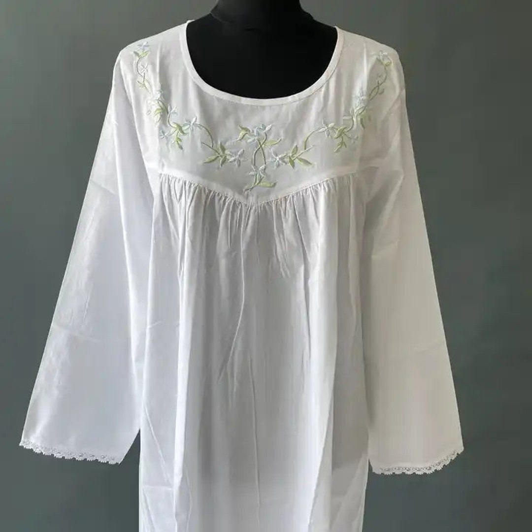 100 % Cotton Victorian Nightgown, French Sleepwear, White Lace Decor ...