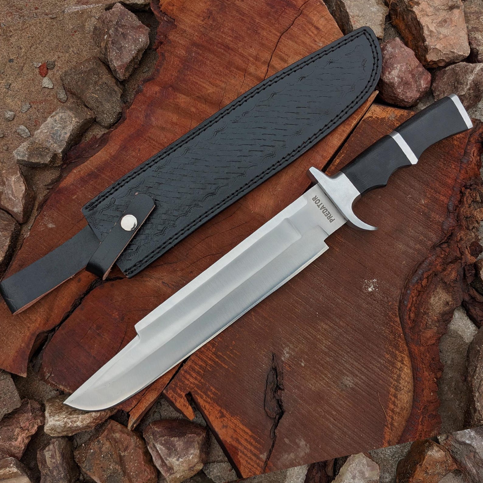 Handmade Predator Bowie Knife: 5160 Spring Steel Replica With Leather ...