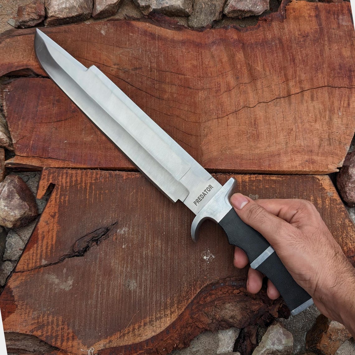 Handmade Predator Bowie Knife: 5160 Spring Steel Replica With Leather ...