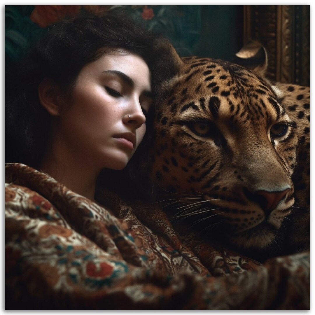 Woman and Leopard Surreal Art Print - Etsy