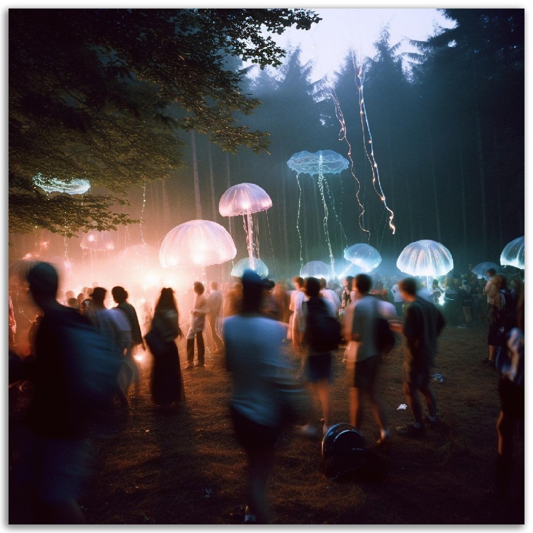 Rave in Forest With an Uninvited Guest Surreal Photo - Etsy