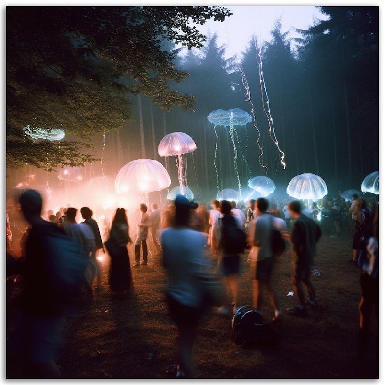 Rave in Forest With an Uninvited Guest Surreal Photo - Etsy