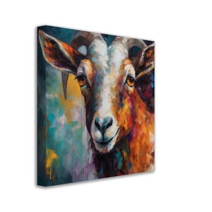 Vibrant Goat Canvas Print: Abstract Oil Painting Style Farm Animal ...