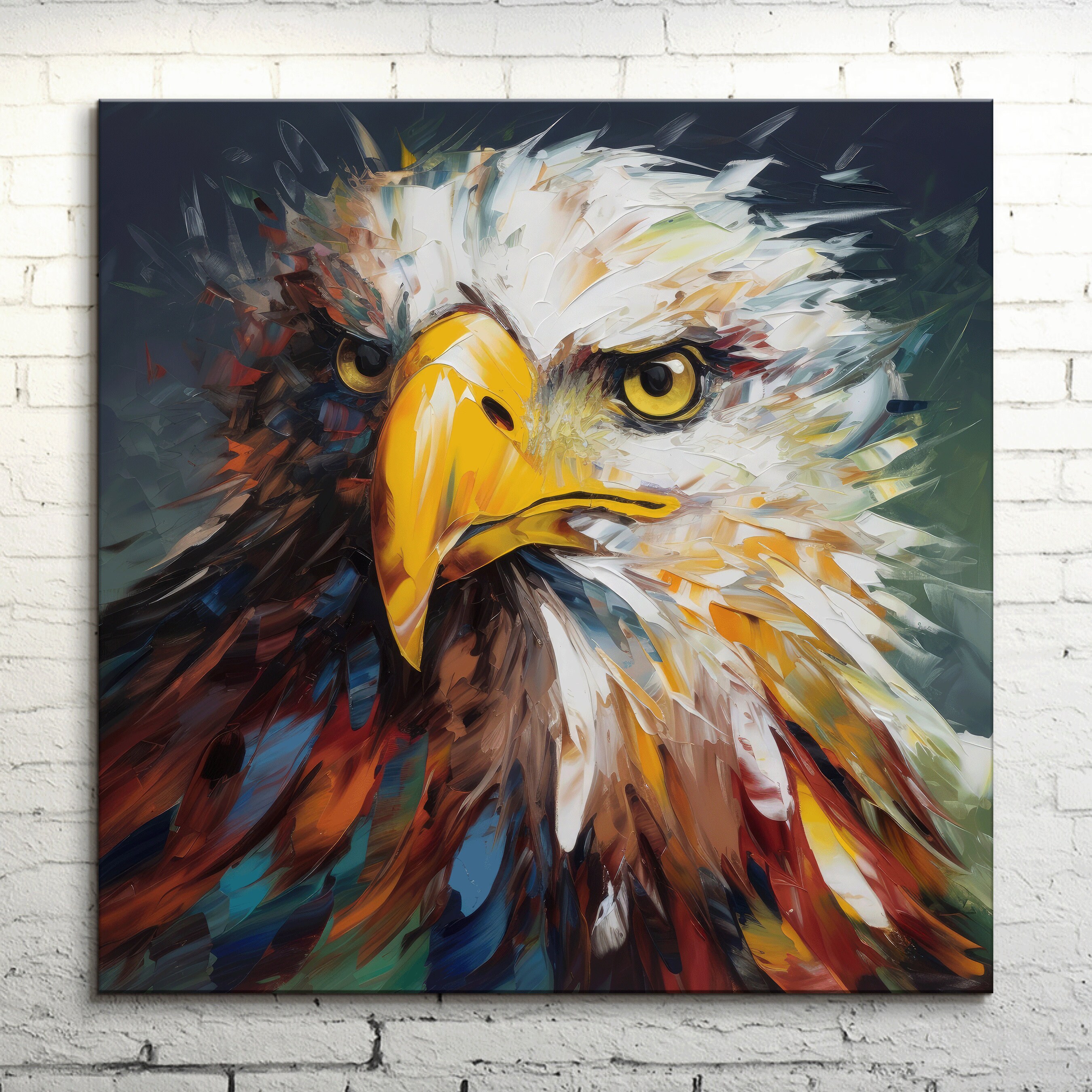 Bold Bald Eagle Canvas Wall Art, Colorful Oil Painting Style, Vibrant ...