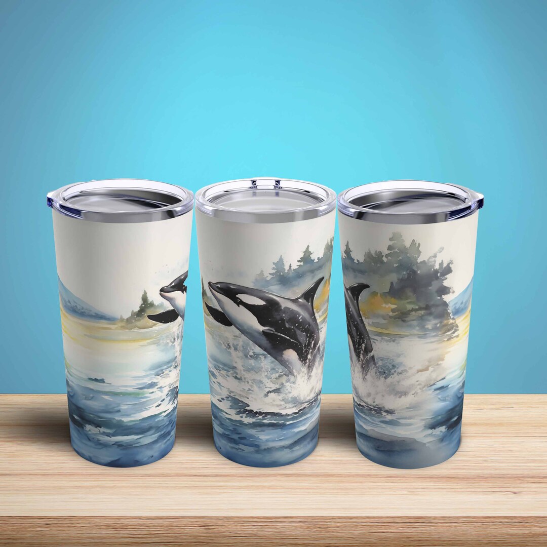 Orca Whale Tumbler, 20oz Stainless Steel Travel Mug, Watercolor Killer ...