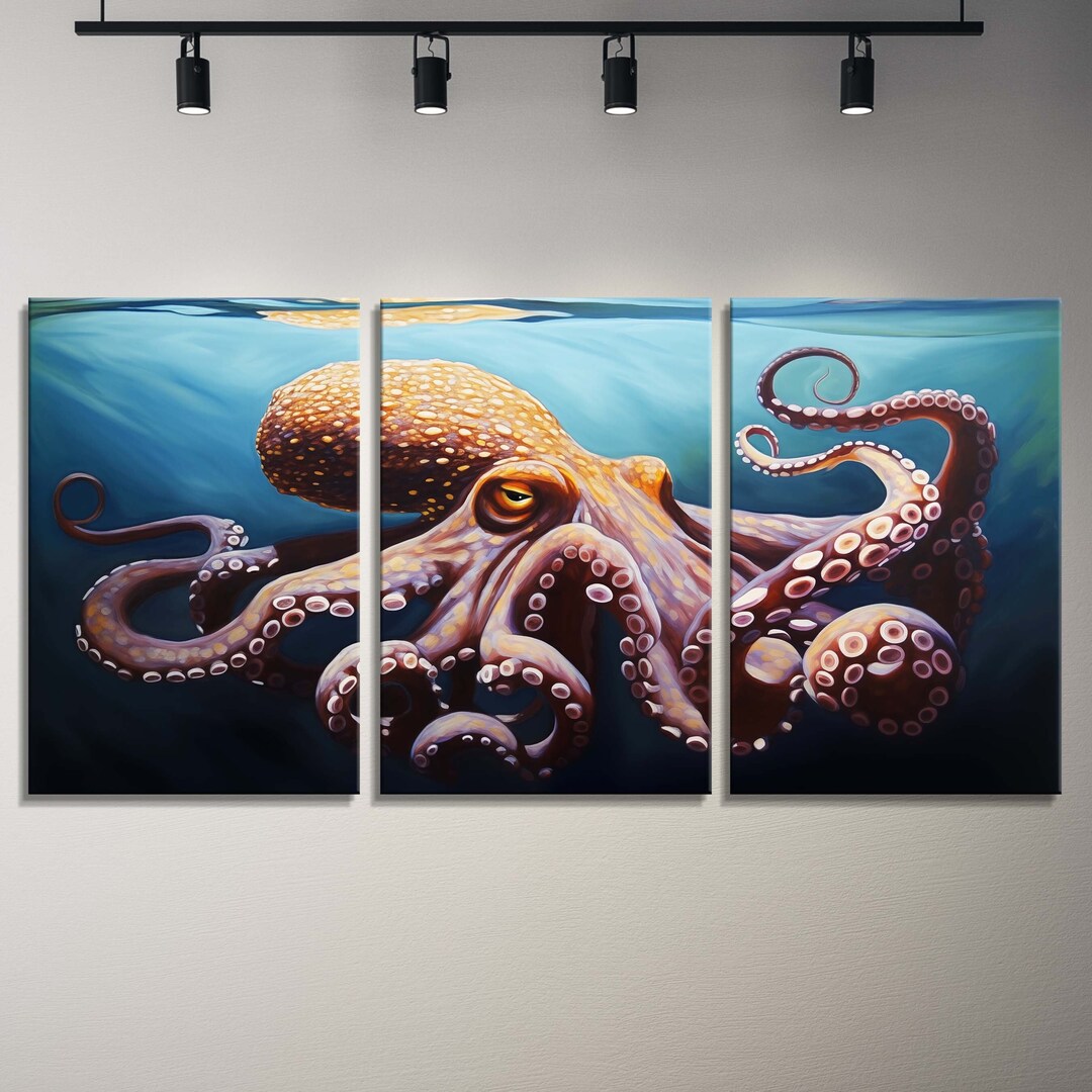Octopus Triptych Canvas Art: Nautical Marine Life 3-panel Print - Etsy