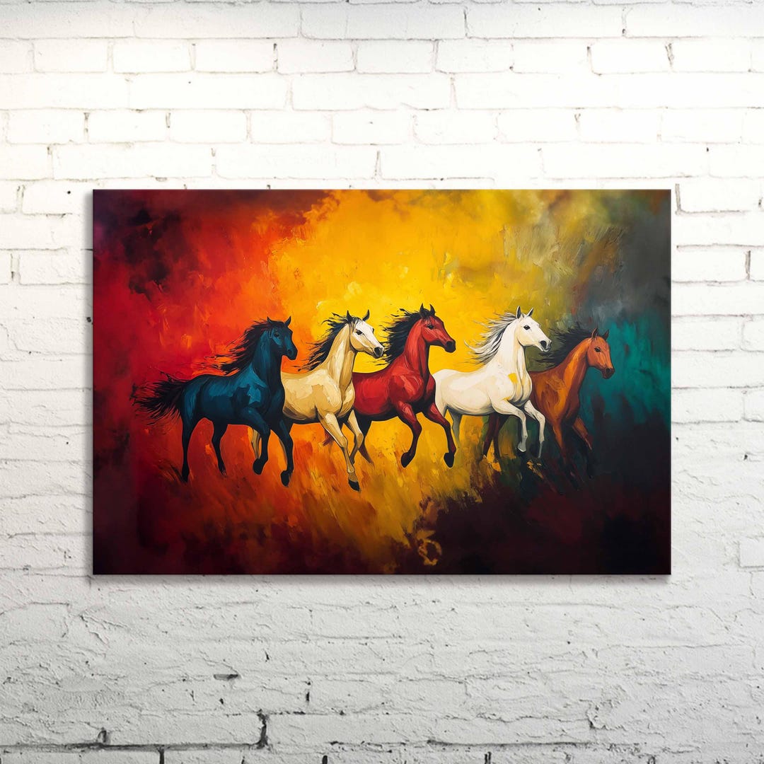 Multi-colored Horse Canvas Print, Colorful Abstract Horses Wall Art ...