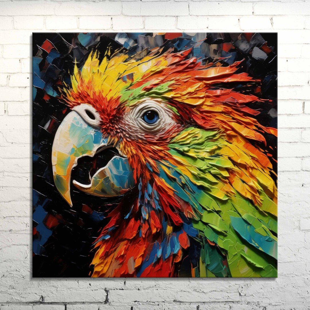 Colorful Parrot Impasto Painting: Tropical Bird Canvas Wall Art - Etsy.de