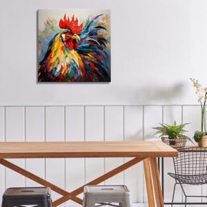 Abstract Rooster Canvas Wall Art, Vibrant Barnyard Wildlife Bird Print ...