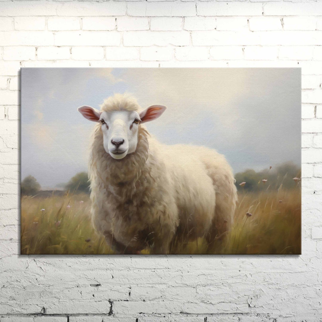 Pastoral Sheep Canvas Print in Countryside Serenity Painting Artwork ...