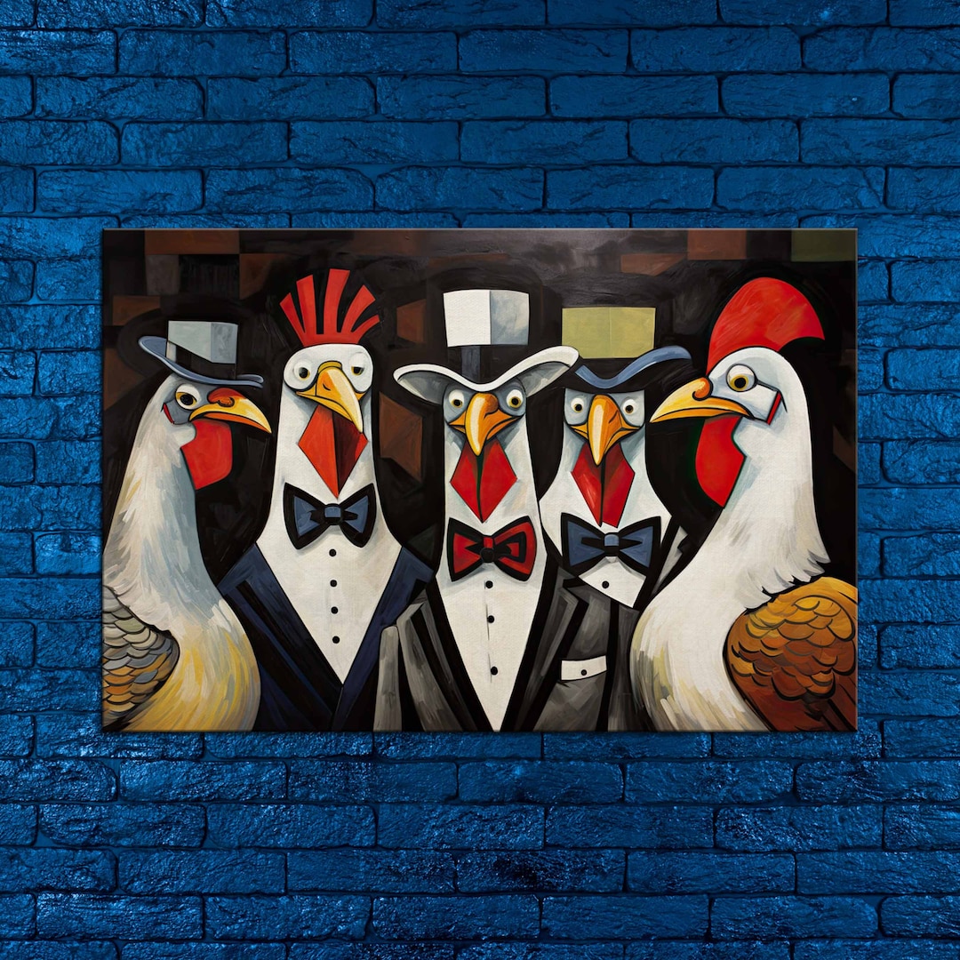 Vintage Gangster Chickens Canvas Wall Art, Modern Farmhouse Décor ...