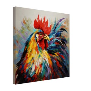 Abstract Rooster Canvas Wall Art, Vibrant Barnyard Wildlife Bird Print ...