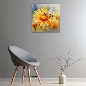 Sunflower and Bee Canvas Art Print Pollination Scene Wall Decor, Nature ...