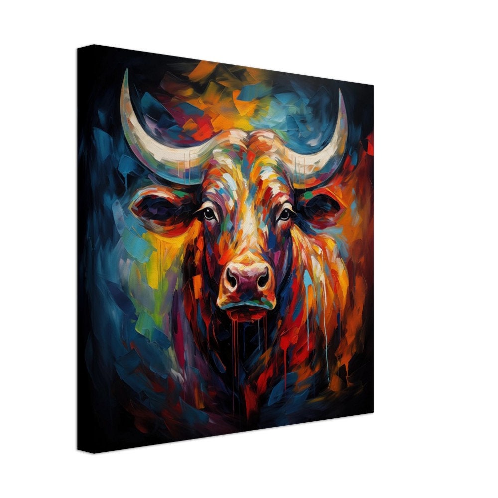 Fiery Bull Portrait in Vibrant Colors Captivating Canvas Art Print ...