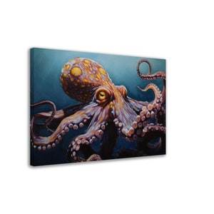 Octopus Oil Painting Canvas Art Print, Marine Life Horizontal Wall ...