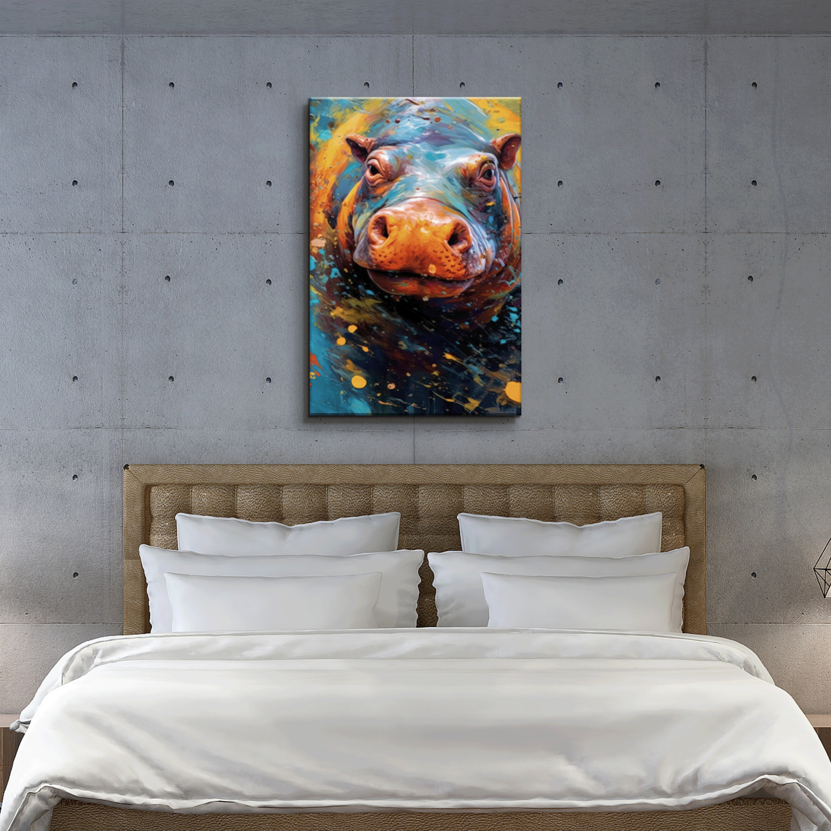 Hippopotamus Close-up Vibrant Aquatic Hues Oil Style Painting - Etsy