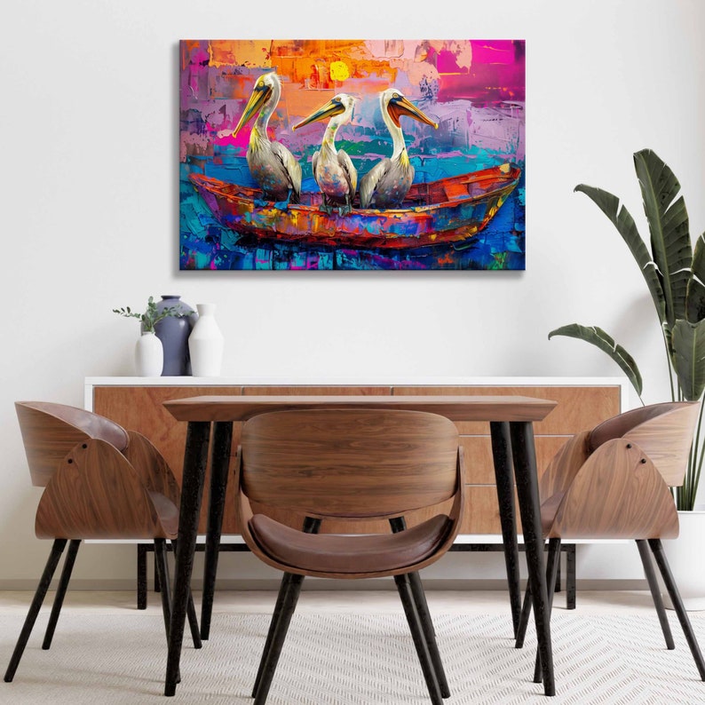 Colorful Pelican Canvas Print: Abstract Coastal Bird Art - Etsy