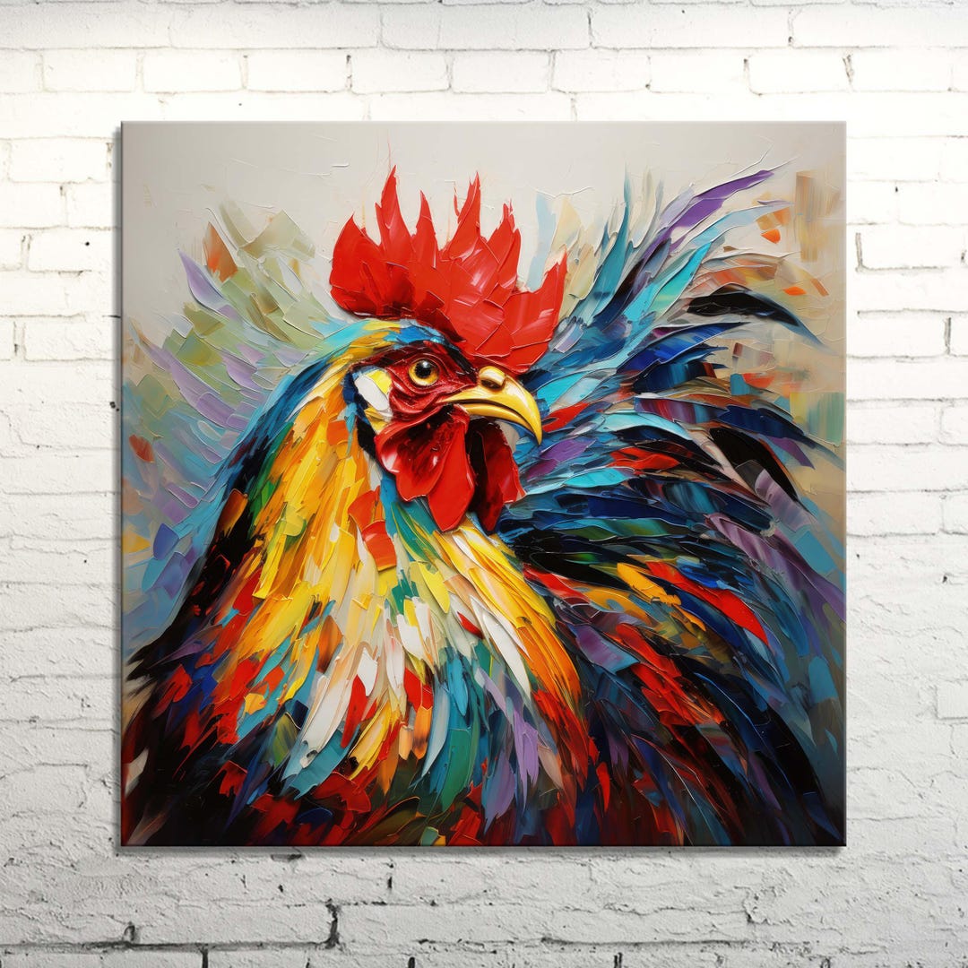 Abstract Rooster Canvas Wall Art, Vibrant Barnyard Wildlife Bird Print ...