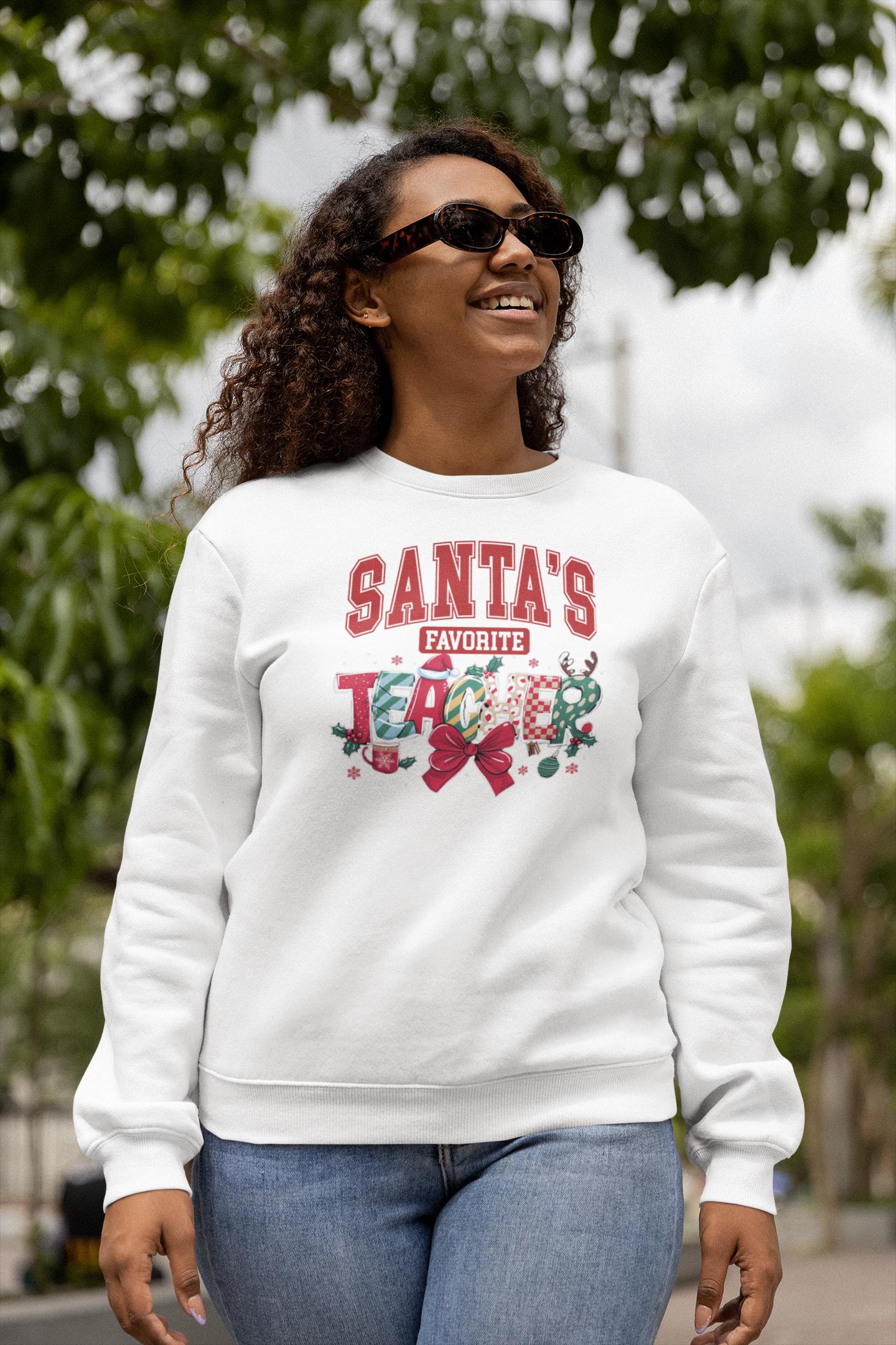 Christmas Santa's Favorite Teacher Sweatshirt, Teacher Appreciation ...