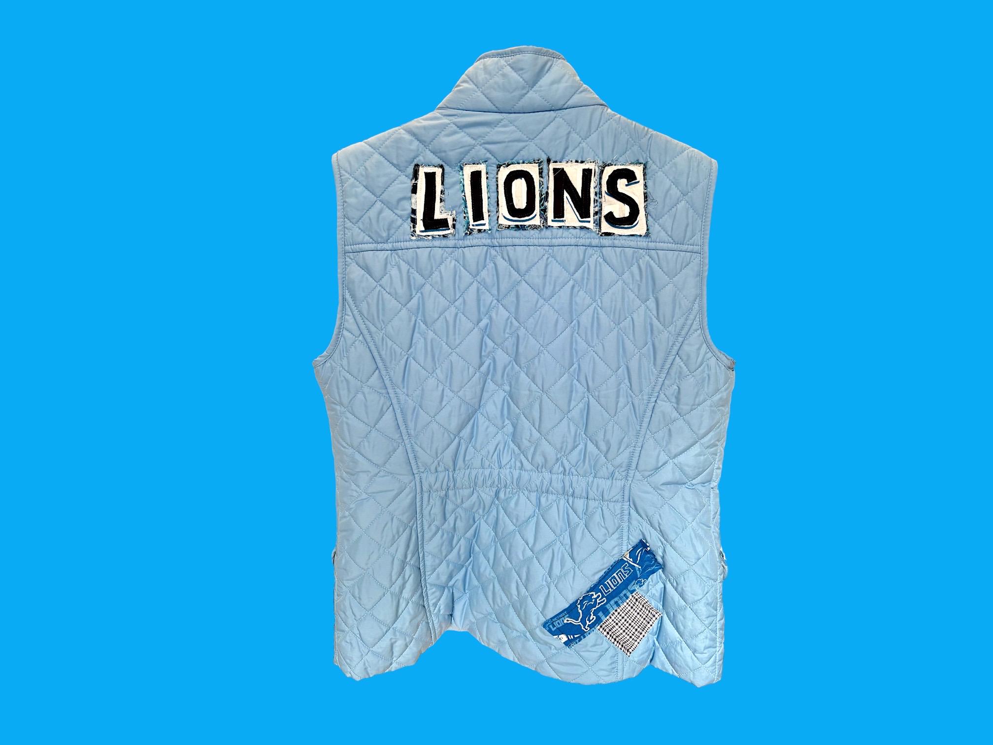 Custom Detroit Lions Hand Sewn Patchwork Refashioned Blue Puffer Game ...