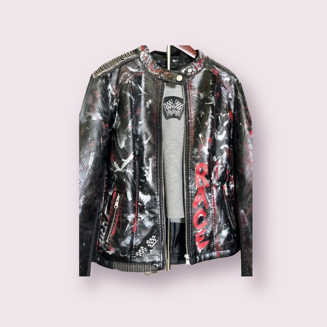 Custom Upcycle Redone Black Vegan Jacket Lightweight OOAK Embellished ...