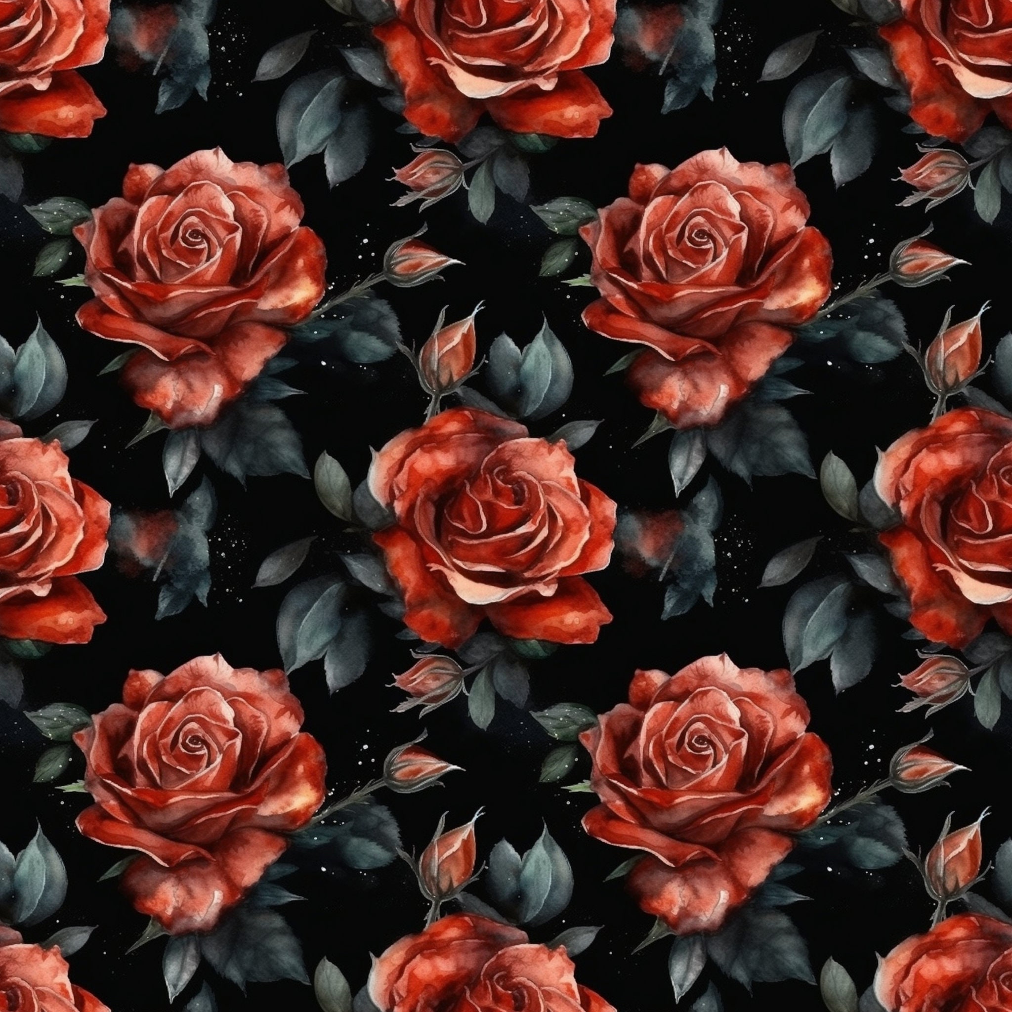Red Roses on Black Background Seamless Pattern Commercial - Etsy