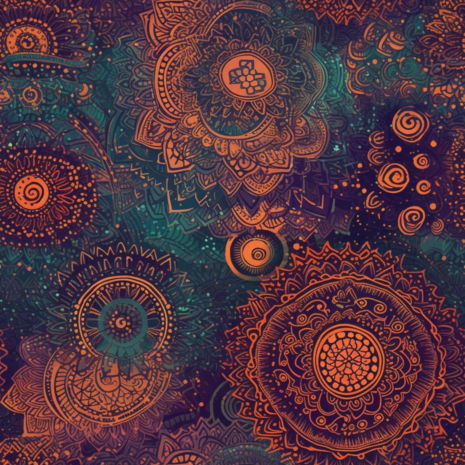 Beautiful Cosmic Mandalas, Seamless Pattern, Commercial Use, Vibrant ...