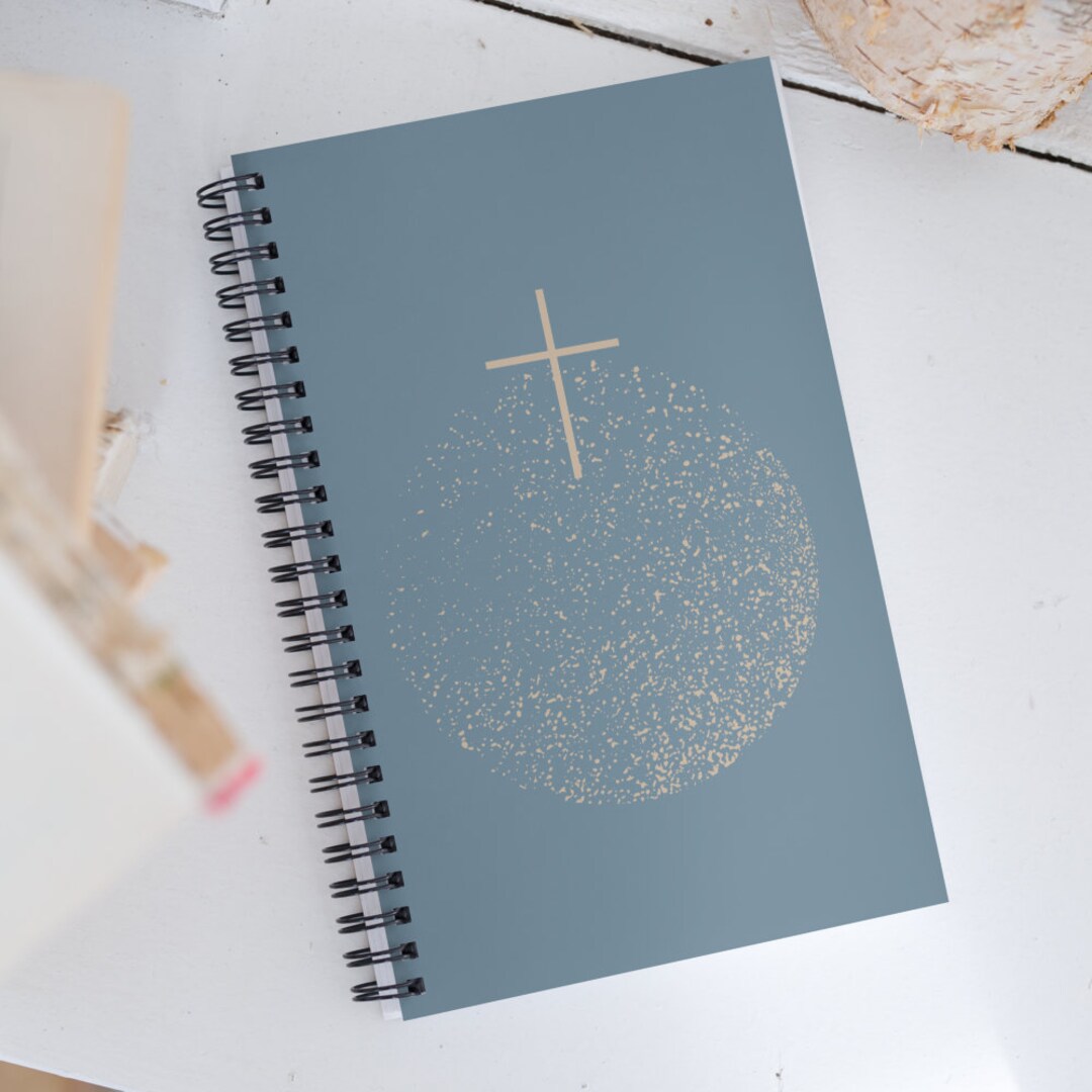 Modern Christian Cross Spiral Notebook, Dotted Pages, Blue, Beige ...