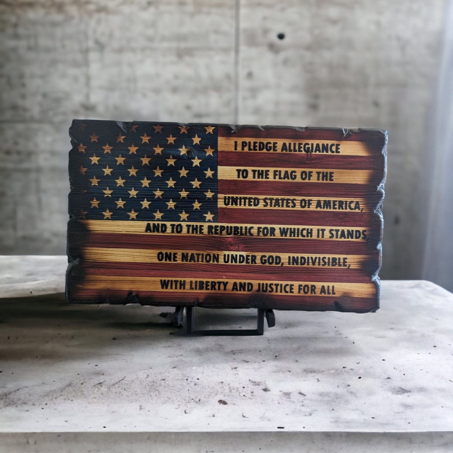Small US Wooden Flag With Pledge of Allegiance (stand Included) - Etsy