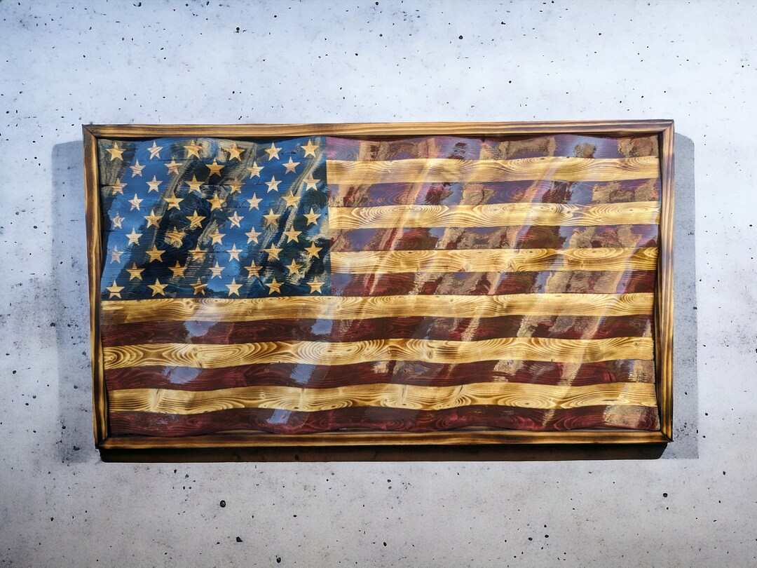 Framed Wavy Wooden US Flag - Etsy