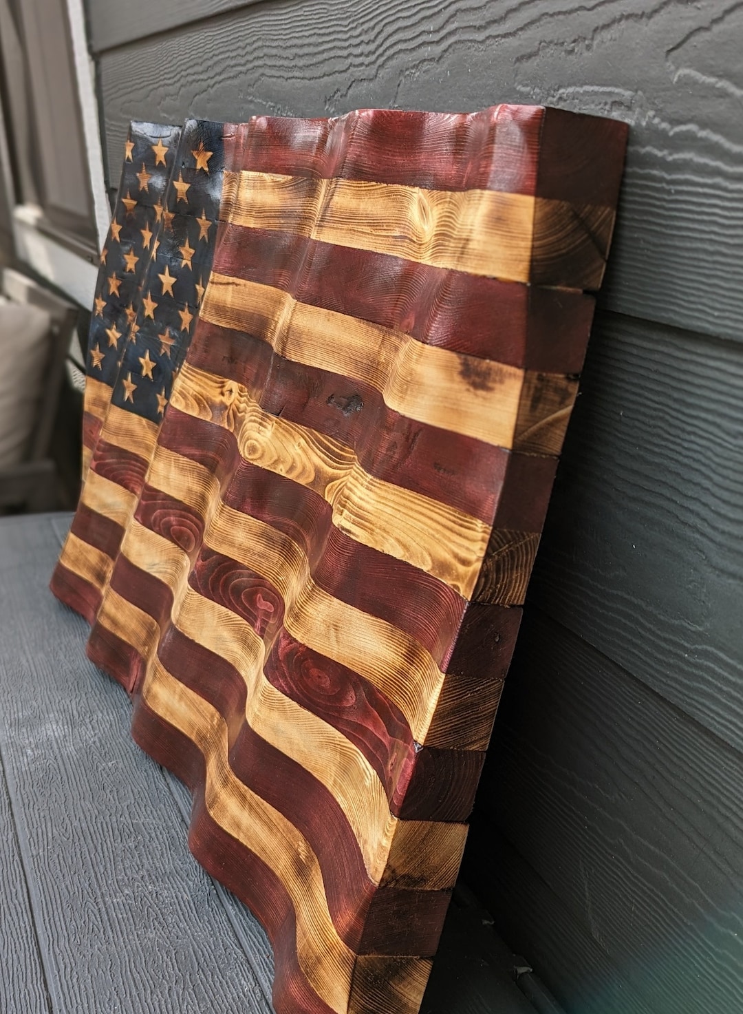 Wavy Wooden US Flag - Etsy