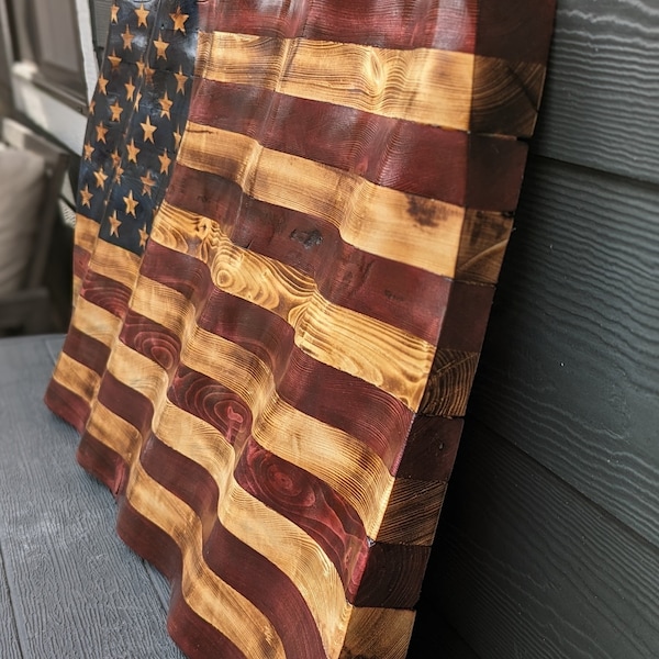 Wavy Wooden American Flag - Etsy