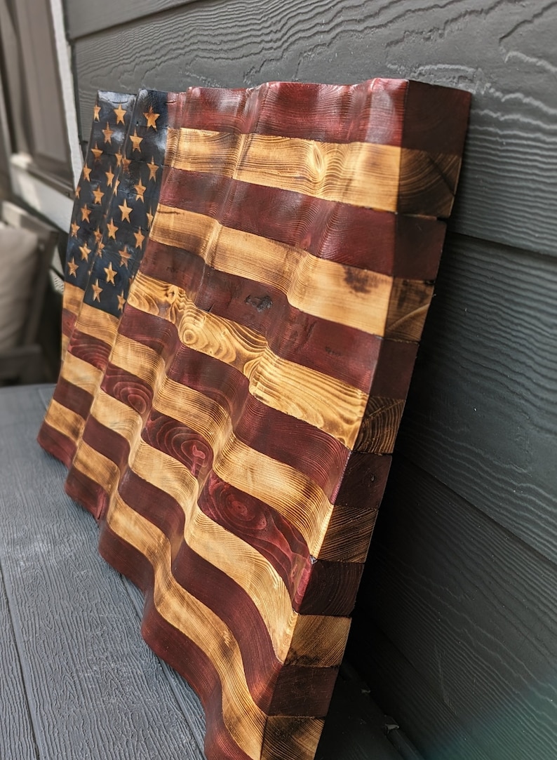 Wavy Wooden US Flag - Etsy