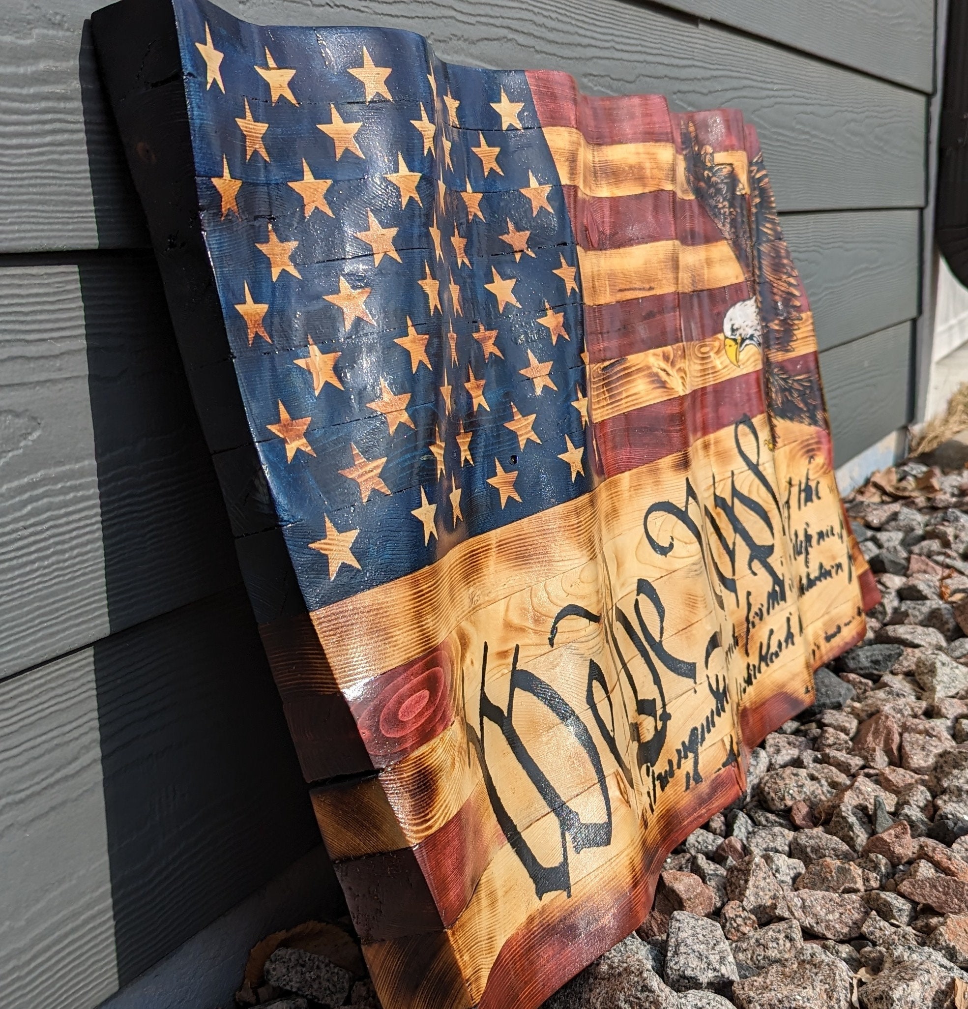 Wavy Wood We the People, Eagle Flag - Etsy