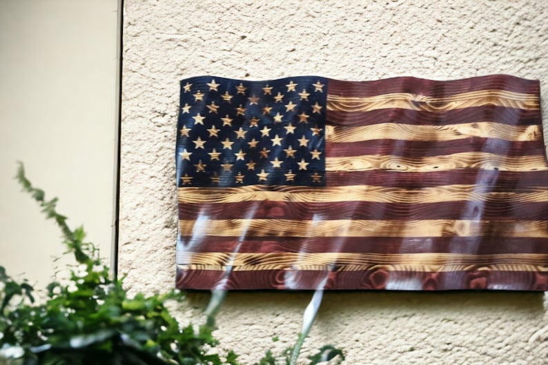 Wavy Wooden US Flag - Etsy