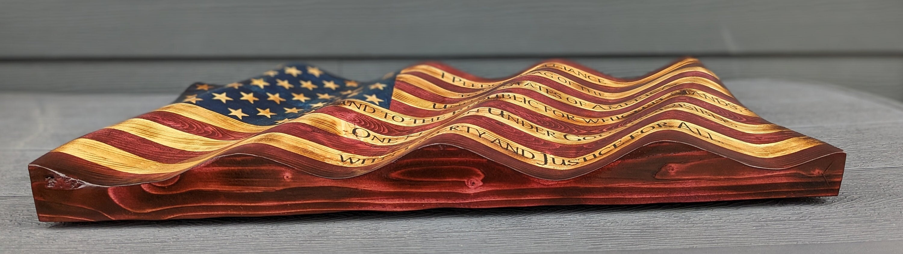 Wavy Wooden Flag With Pledge of Allegiance - Etsy