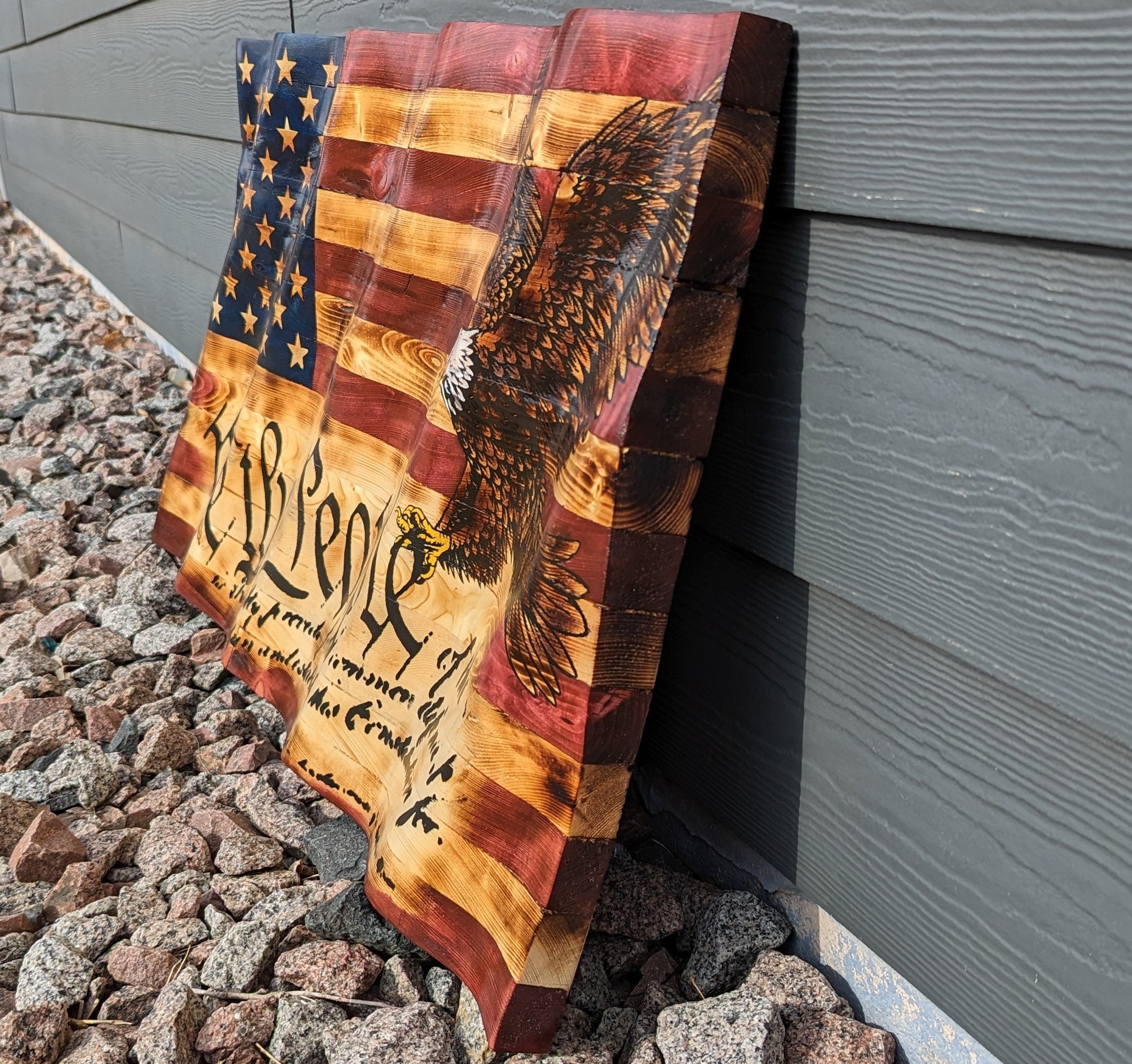 Wavy Wood We the People, Eagle Flag - Etsy