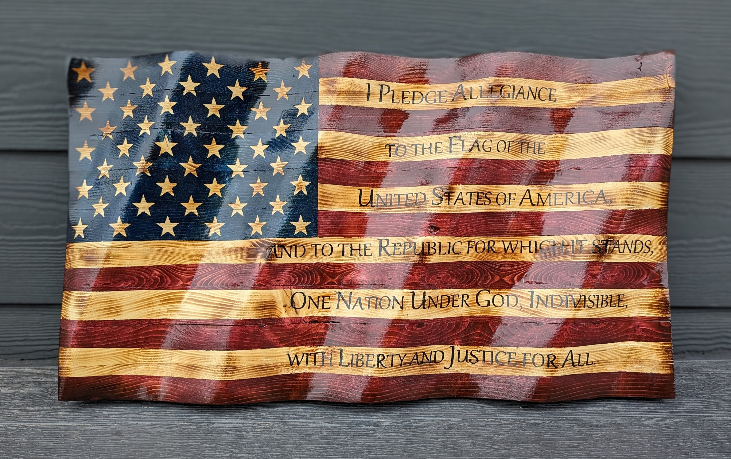 Wavy Wooden Flag With Pledge of Allegiance - Etsy