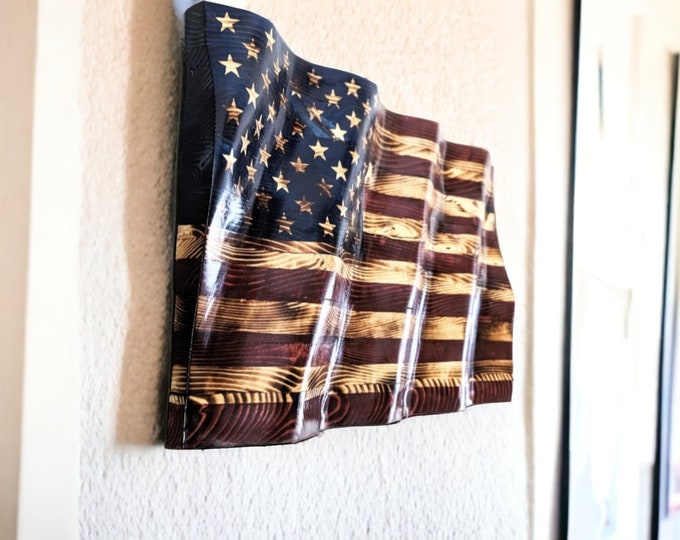 Wavy Wooden US Flag - Etsy